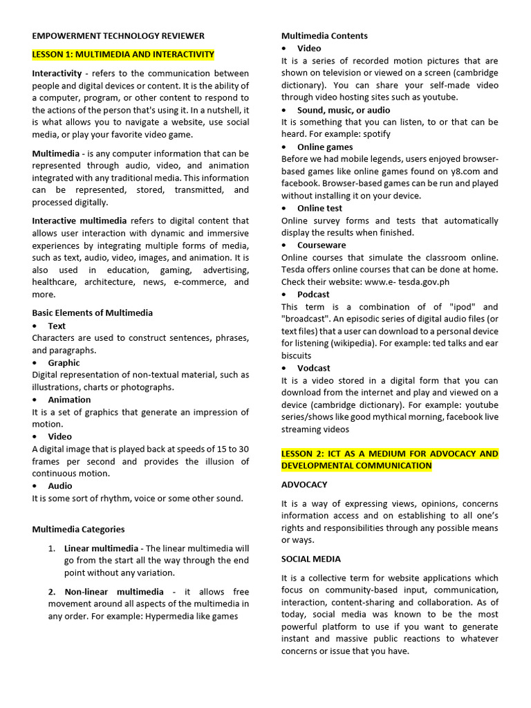 Empowerment Technology Reviewer | PDF | Multimedia | Copyright
