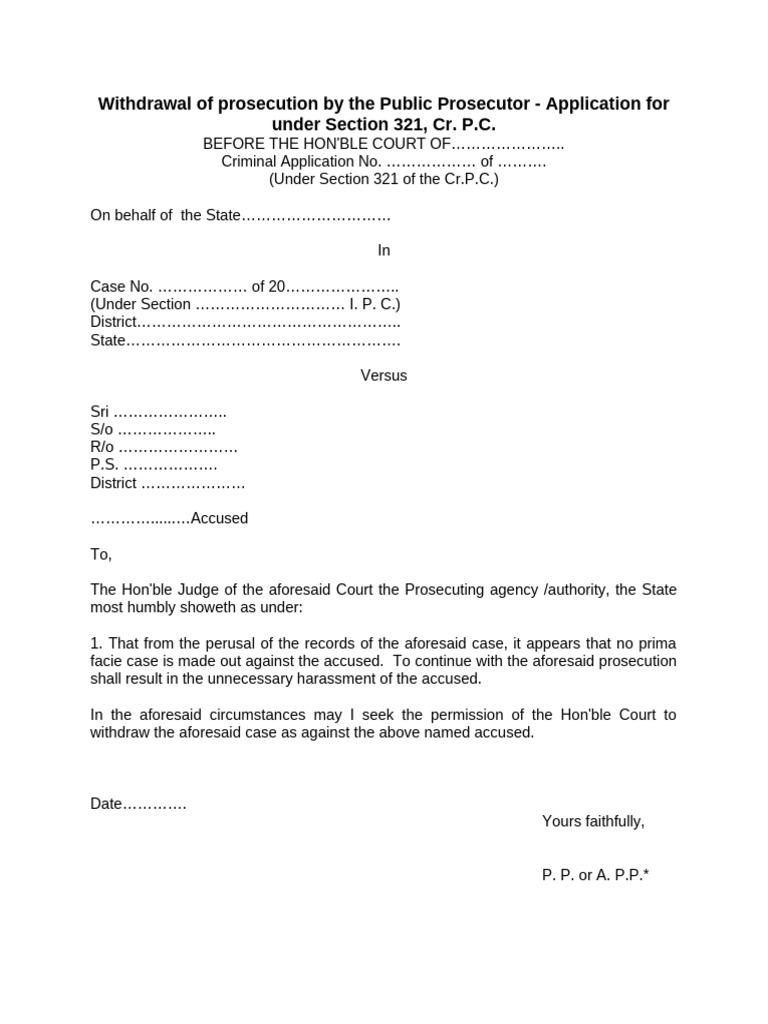Withdrawal of Prosecution by The Public Prosecutor - Application For ...