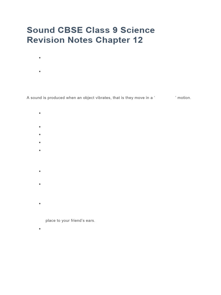 Sound CBSE Class 9 Science Revision Notes Chapter 12 | PDF | Sound | Waves