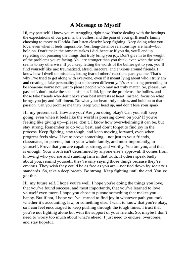 A Message To Myself - Manuscript | PDF | Happiness | Mental Health