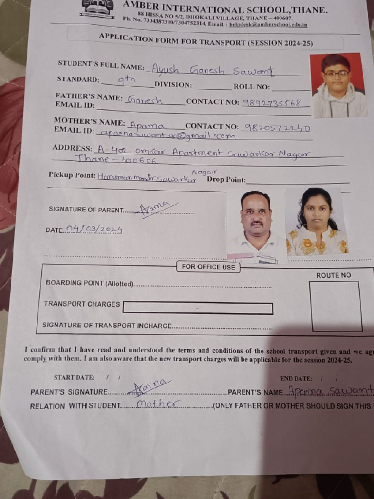 Transport Form Ayush Sawant | PDF