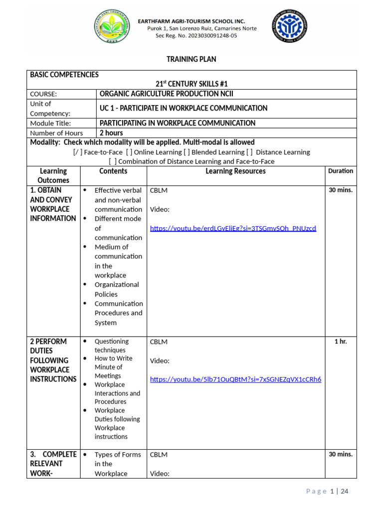 21st Century Training Plan - Oap NC II | PDF | Learning | Educational Technology