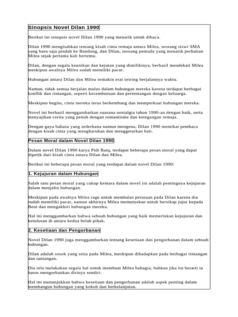 Sinopsis Novel Dilan 1990 | PDF