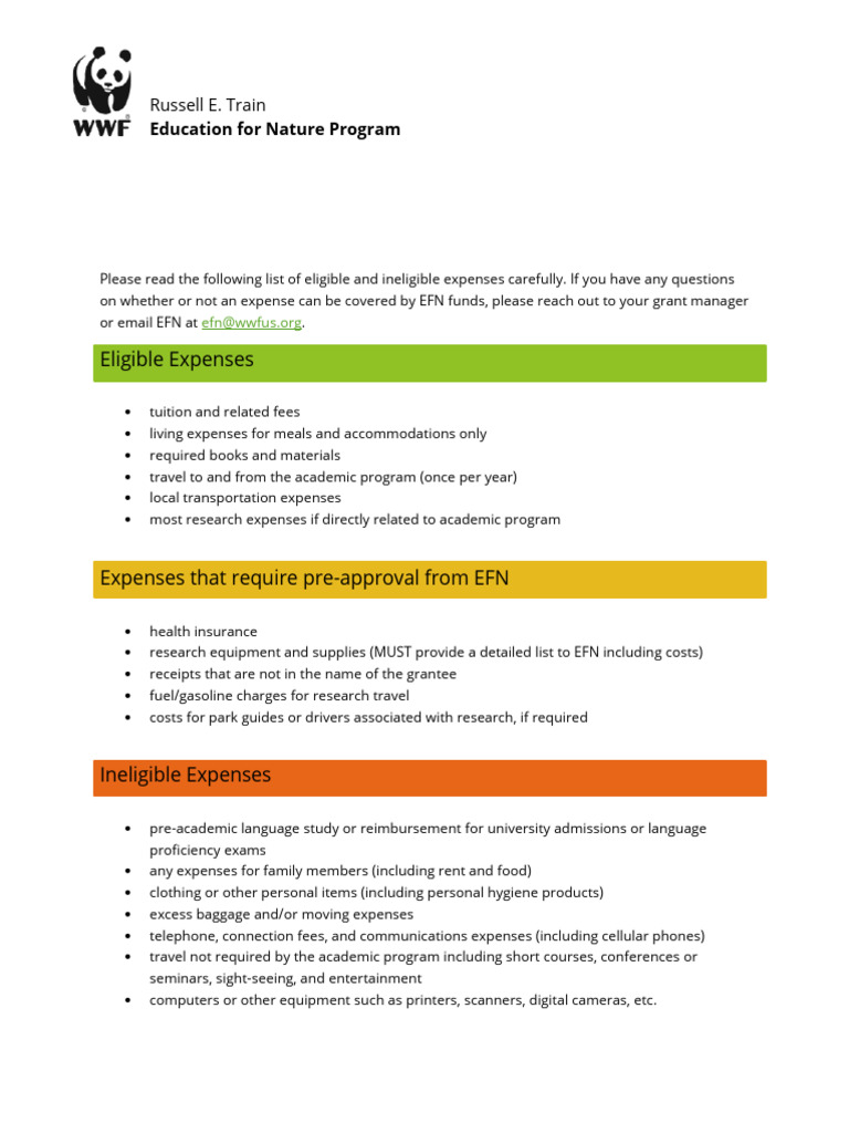 Russell E. Train Fellowship Expense Guide | PDF