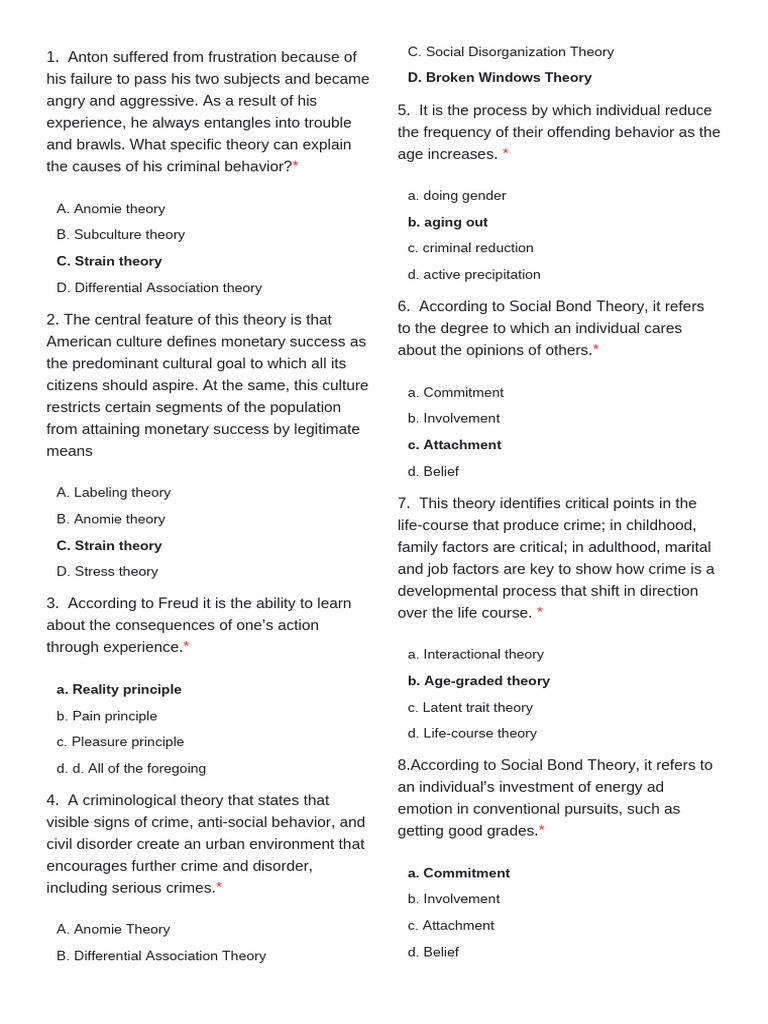 Crim2 Theories of Crime Causation Quiz2 | PDF | Criminology | Crimes