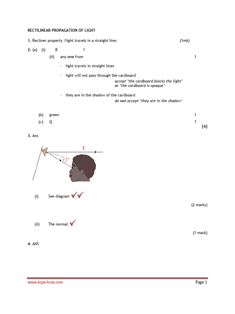 FORM 1 TOPIC 8. RECTILINEAR PROPAGATION A Teacher - Co - .Ke | PDF ...