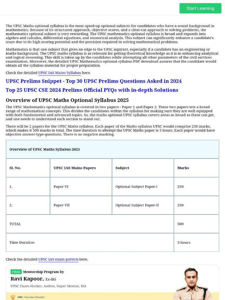 UPSC Maths Optional Syllabus PDF - Mathematics Optional Syllabus For ...