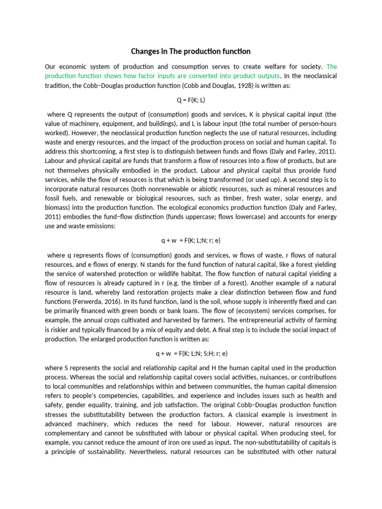 Changes in The Production Function - Chapter1 | PDF | Production Function | Capital (Economics)