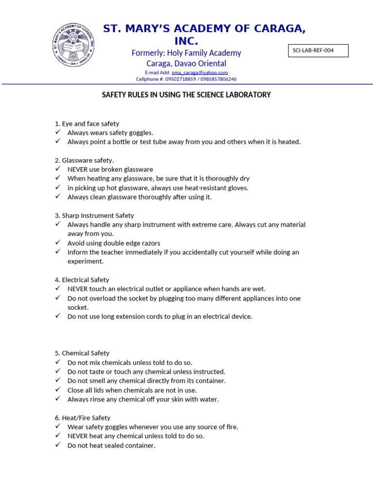 Science Lab Safety Guidelines | PDF