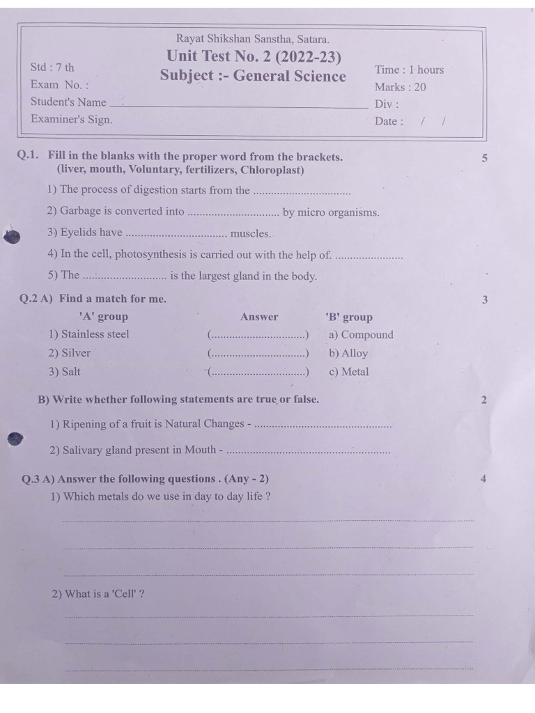 7th Science Unit-2 2022-23 PDF | PDF