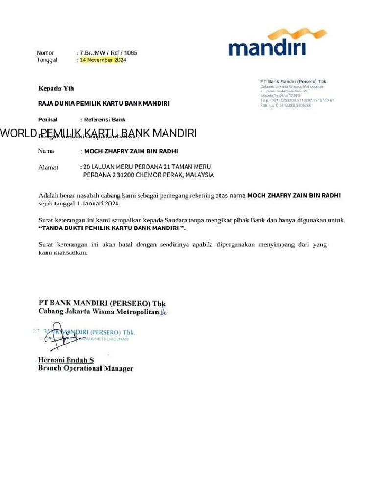 DOKUMEN BANK MANDIRI RAJA DUNIA77777777777777bn | PDF