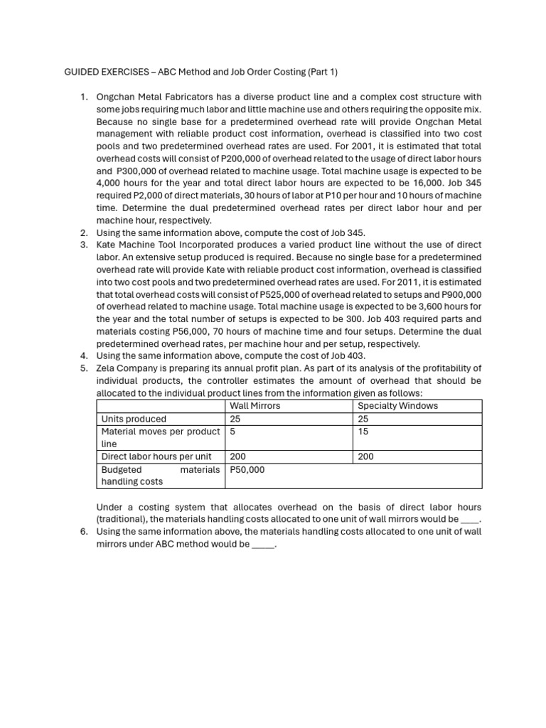 ABC Method & Job Order Costing Guide | PDF | Management Accounting ...