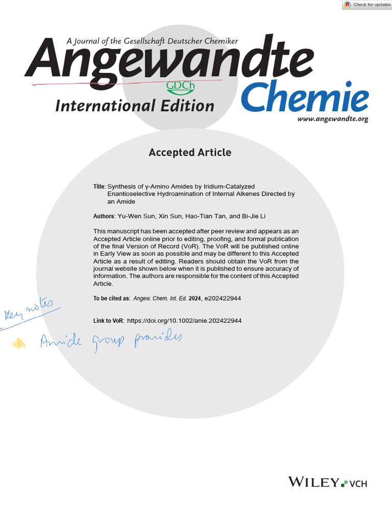 Angew Chem Int Ed 2024 Sun Synthesis of Amino Amides by Iridium ...