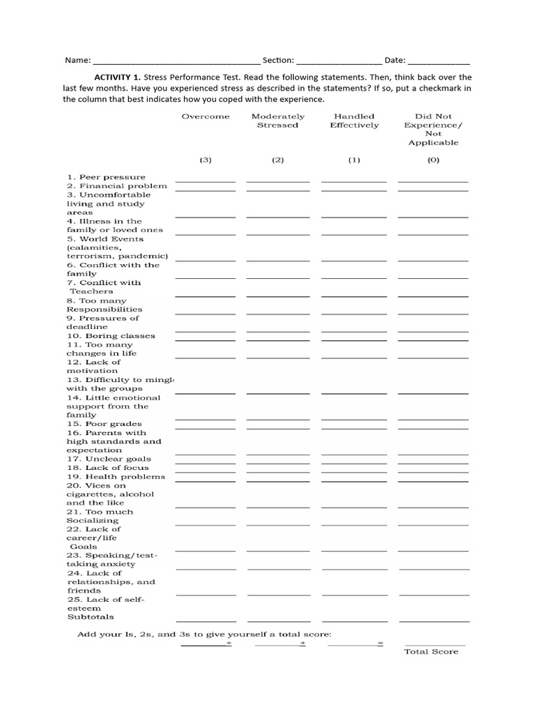 Q2-Activity-Sets-1-6 | PDF | Stress (Biology) | Psychology