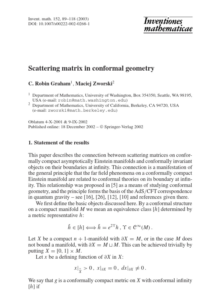 Scattering Matrix in Conformal Geometry | PDF | Manifold | Curvature