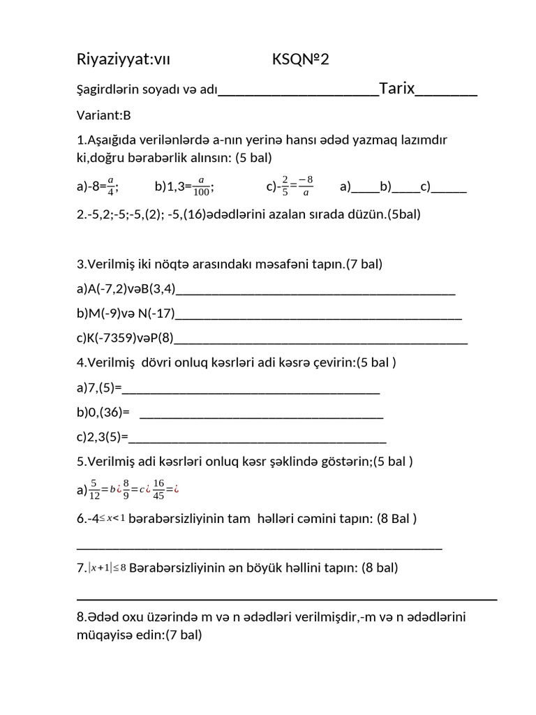 7 sinif ksq №2 Bvariantı | PDF
