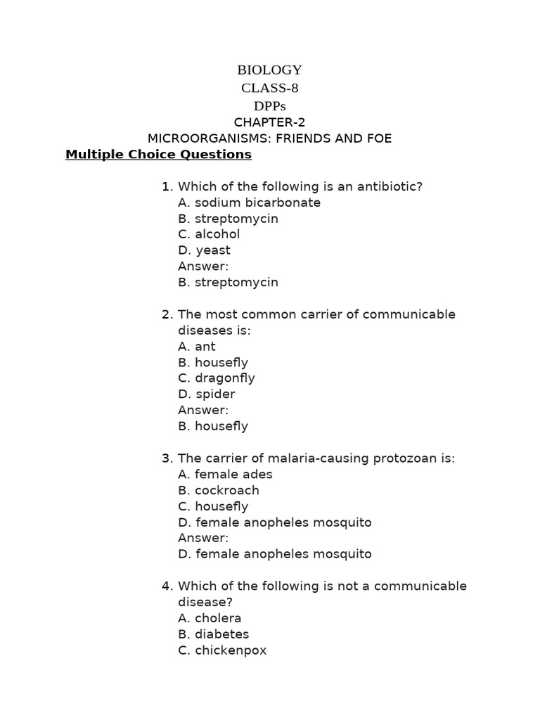 Class 8 Biology: Microorganisms Quiz | PDF | Microorganism | Bacteria