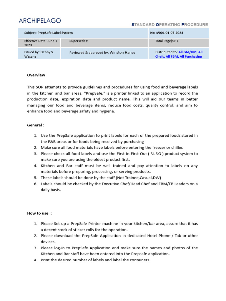 SOP PrepSafe Label System 2023 | PDF