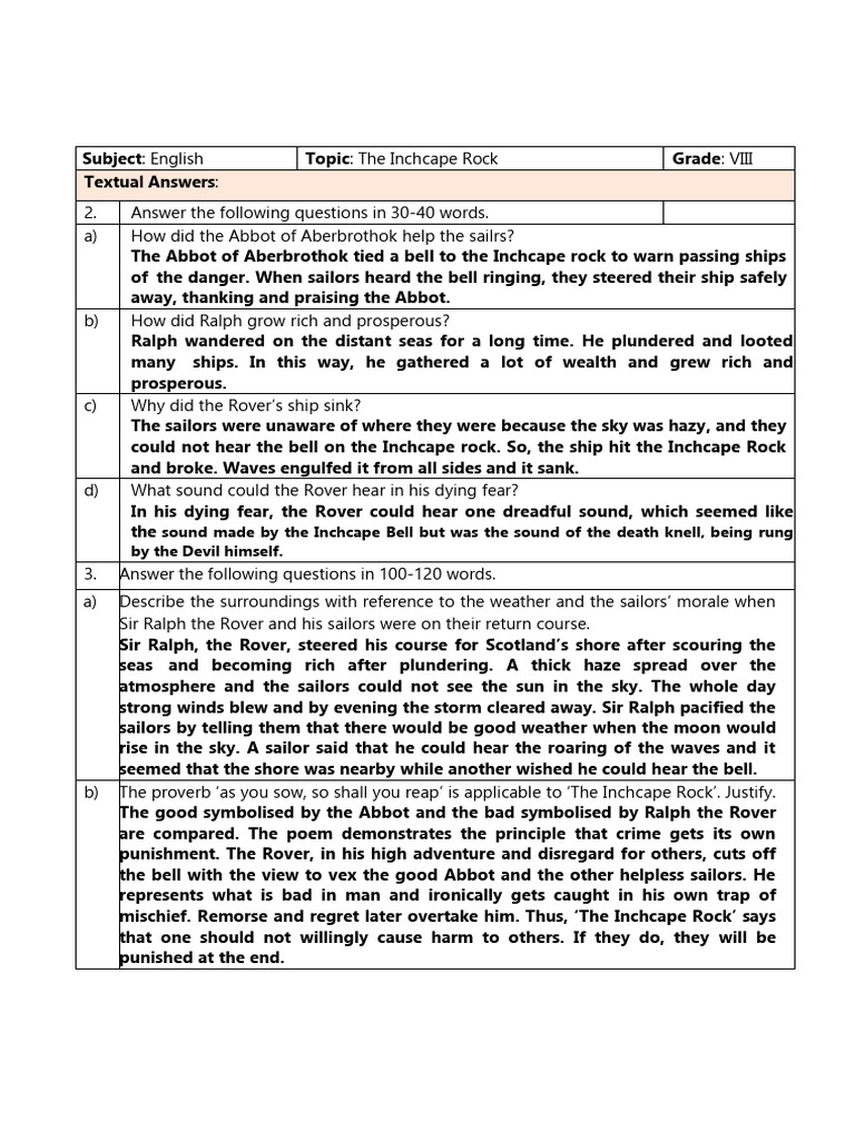 Grade 8: The Inchcape Rock Analysis | PDF