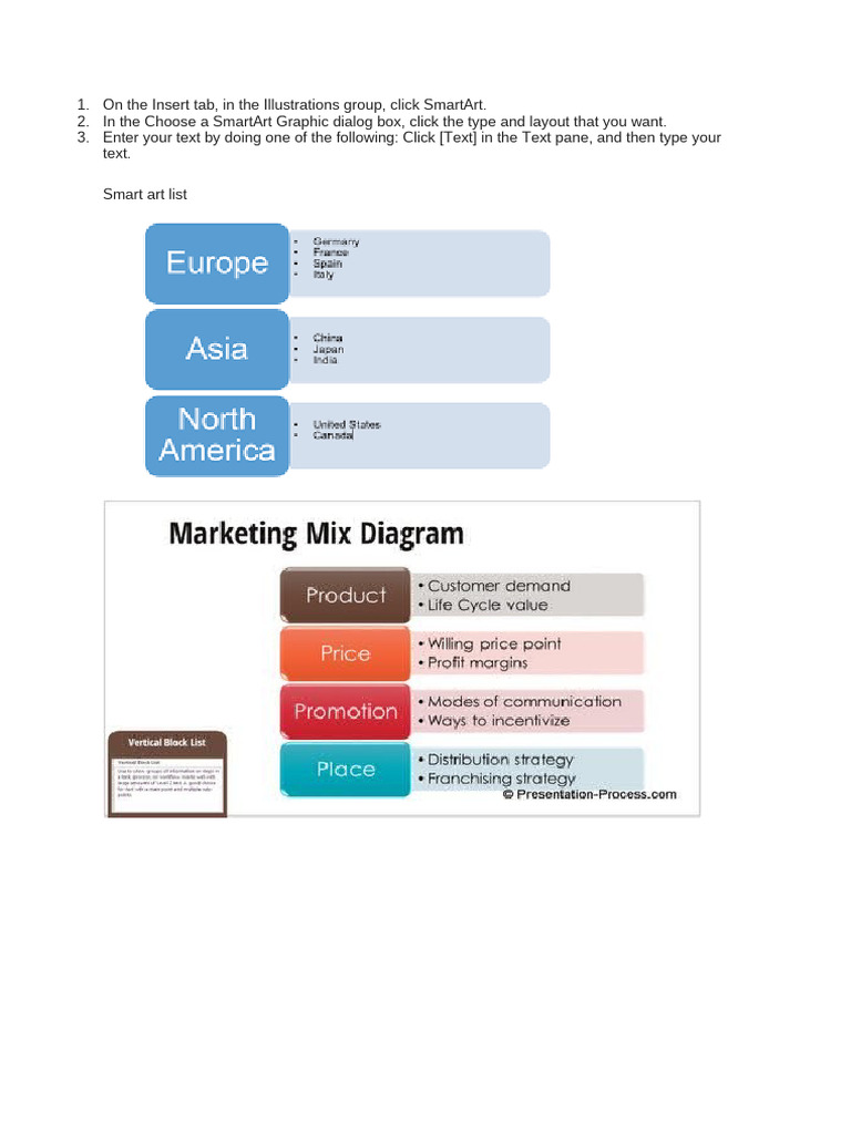 Creating SmartArt Lists in MS Word | PDF