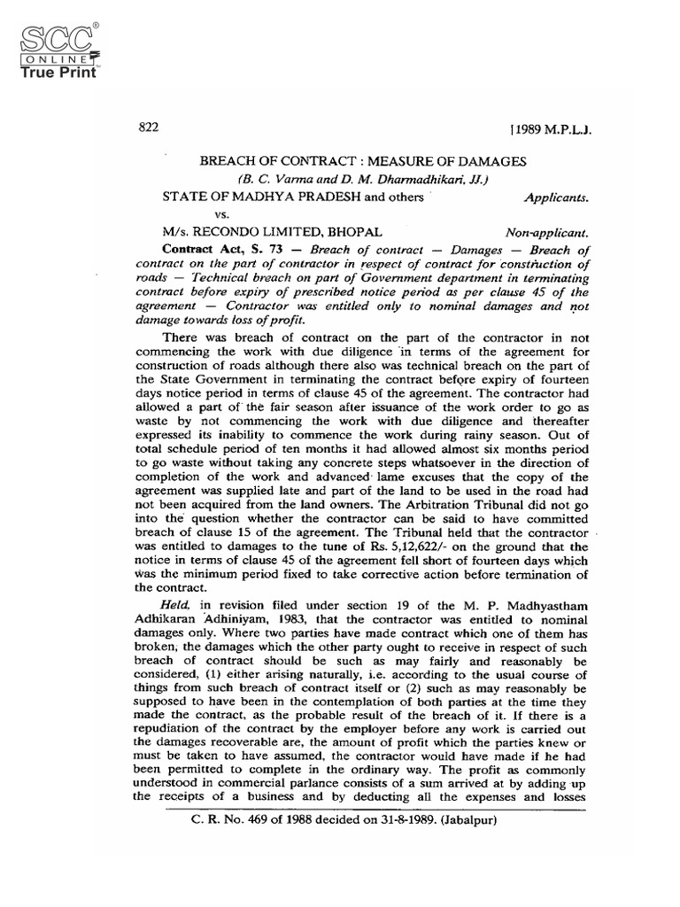 State of Madhya Pradesh v. Recondo Limited, Bhopal, 1989 SCC OnLine MP ...