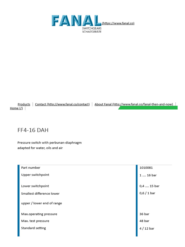 FF4-16 DAH - Fanal - de (Pressure Switch) | PDF | Mechanical Engineering | Equipment