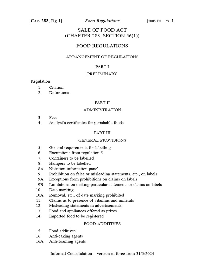 Food Regulations | PDF