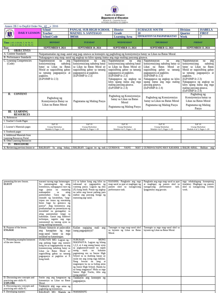 First Quarter - Week 7 - Esp 10 | PDF