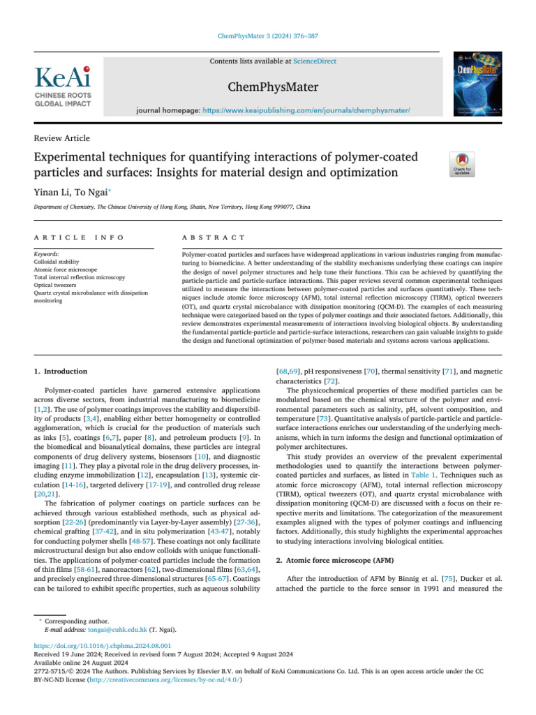 Experimental techniques for quantifying | PDF | Nanoparticle | Adsorption