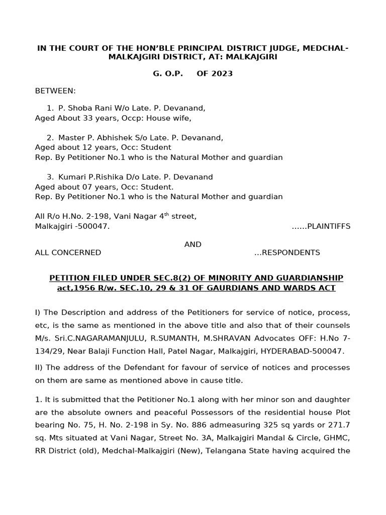 Guardian O.P of P. Shoba Rani Care of Mallikarjun | PDF | Affidavit ...