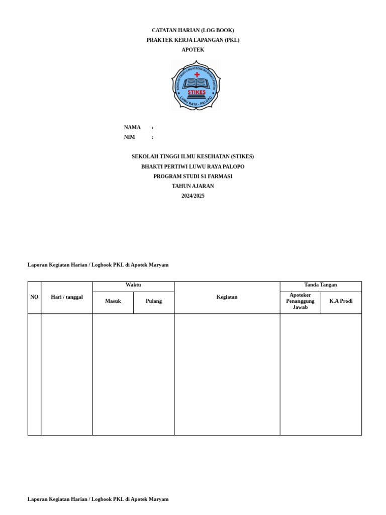 Log Book Magang Apotek | PDF
