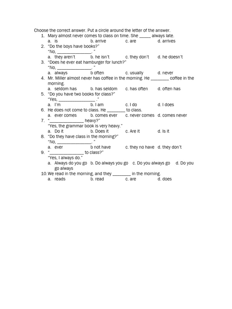 English Sentences Structure Choose The Correct Answer1 | PDF