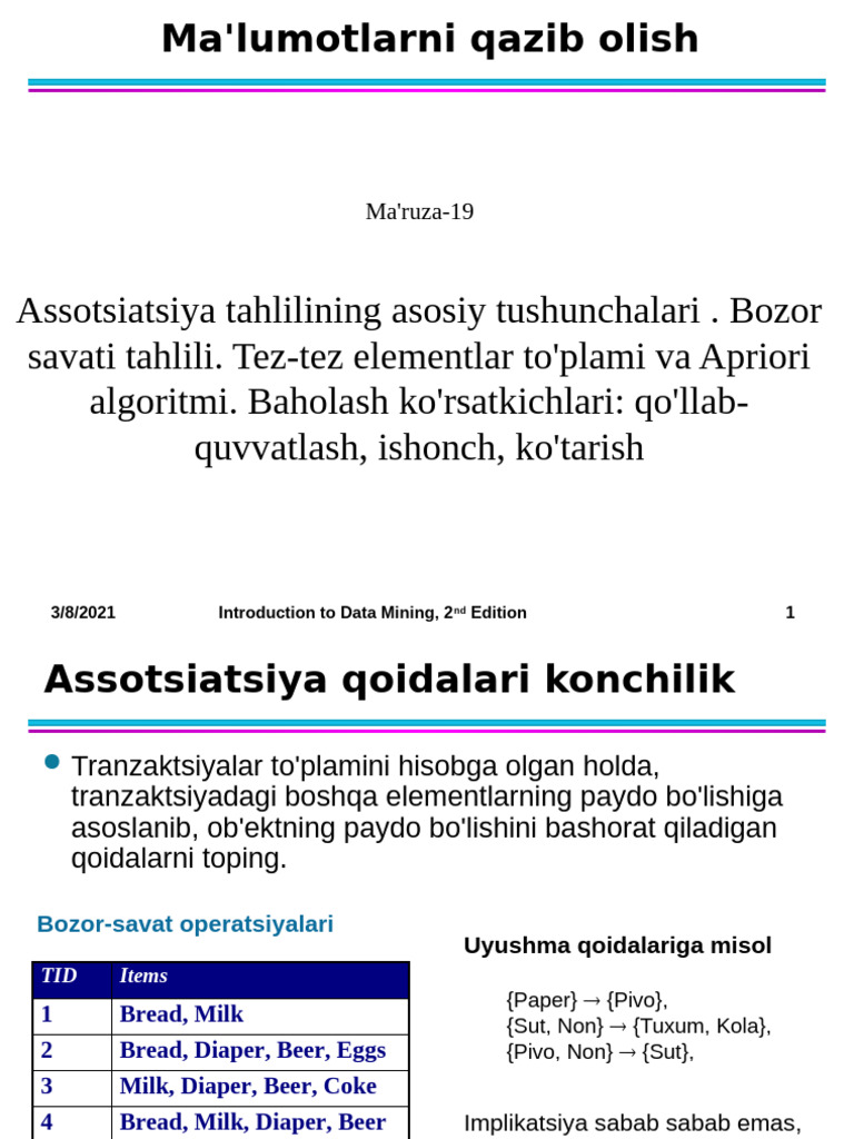 Lec19 Basic Association Analysis | PDF | Foods