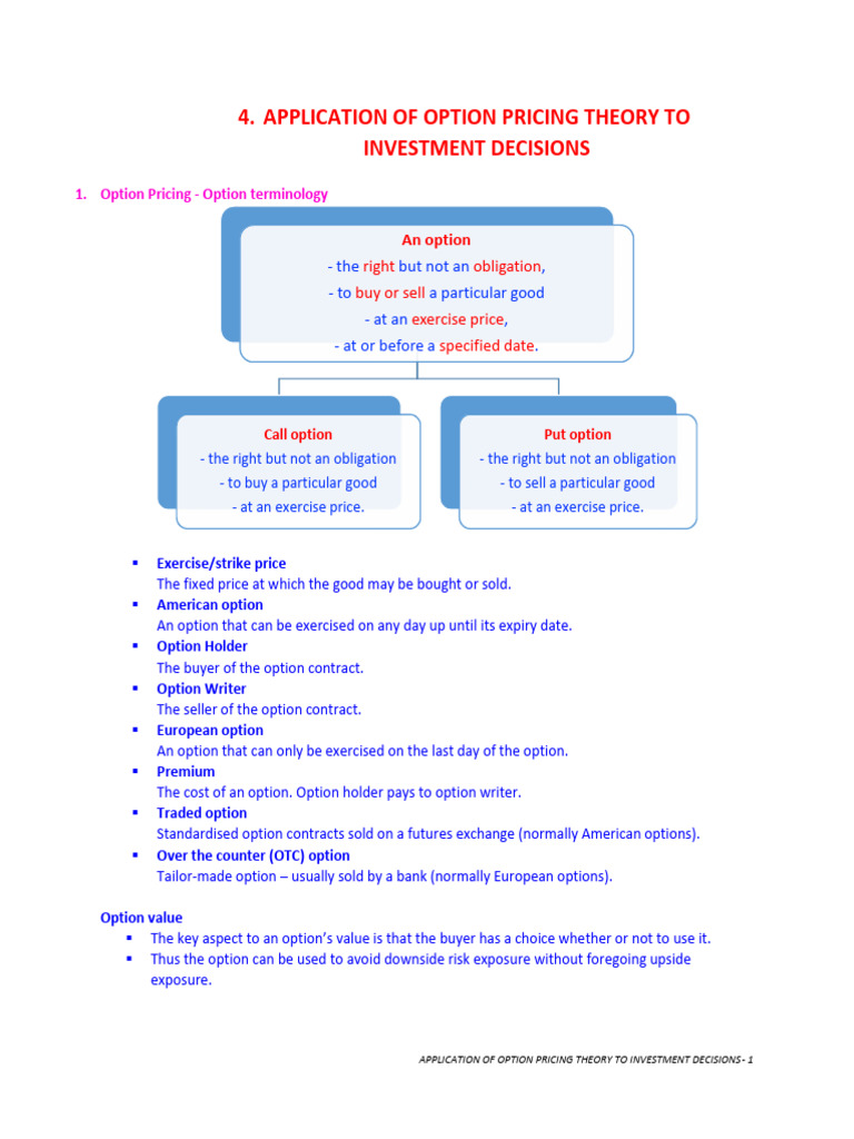 Option Pricing Theory in Investments | PDF | Option (Finance) | Greeks ...