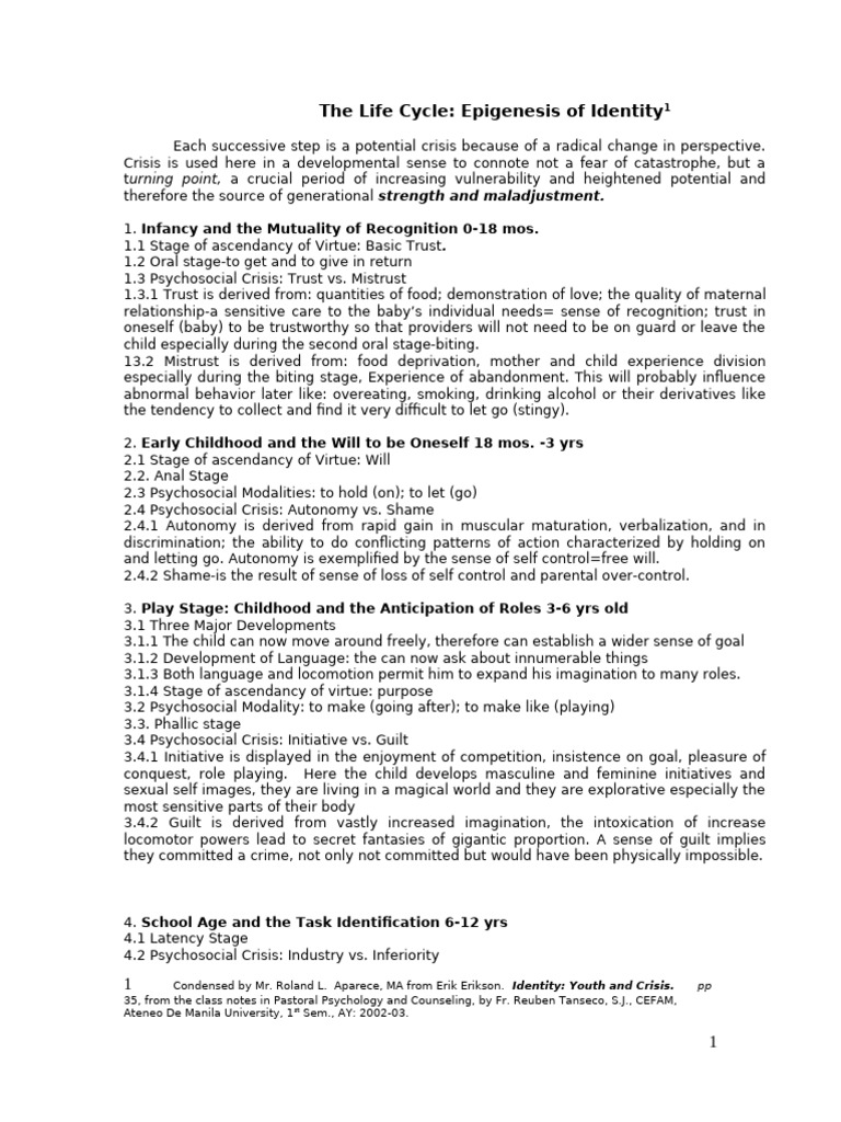 The Life Cycle Revised Stages of Psychosocial Devt 2 | PDF | Identity (Social Science) | Psychology
