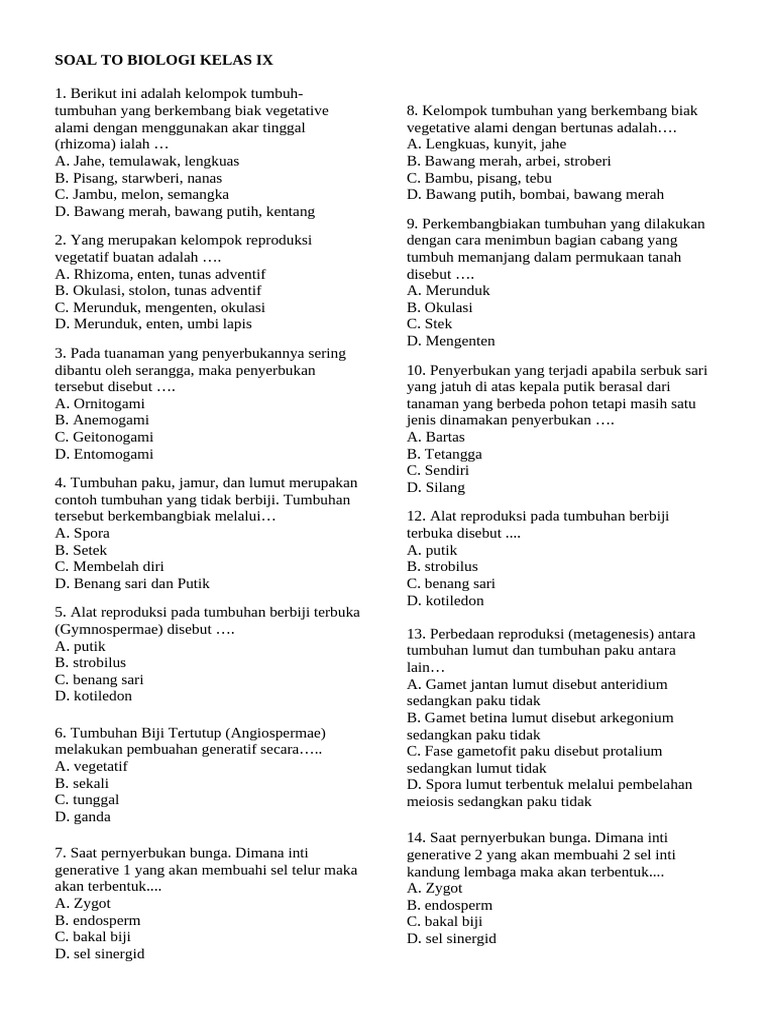 Latihan Soal Uas Biologi 9 SMP | PDF