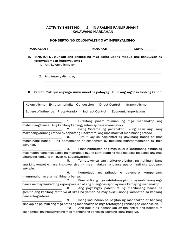 Activity Sheet No. 2 | PDF