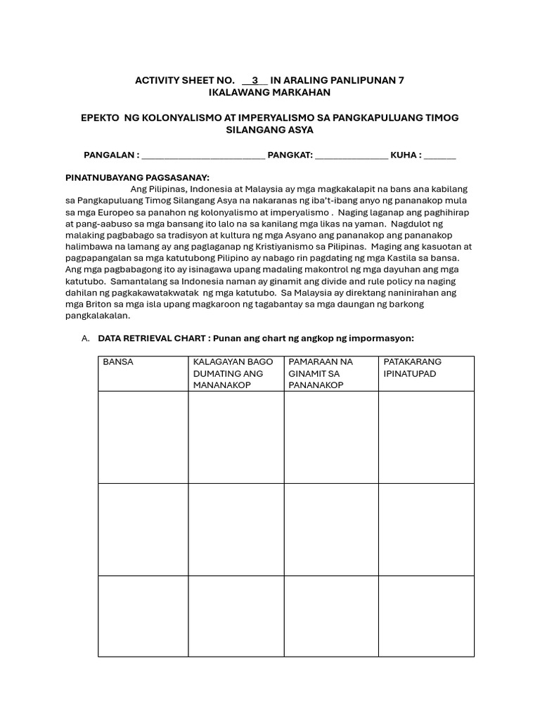 Activity Sheet No. 3 | PDF