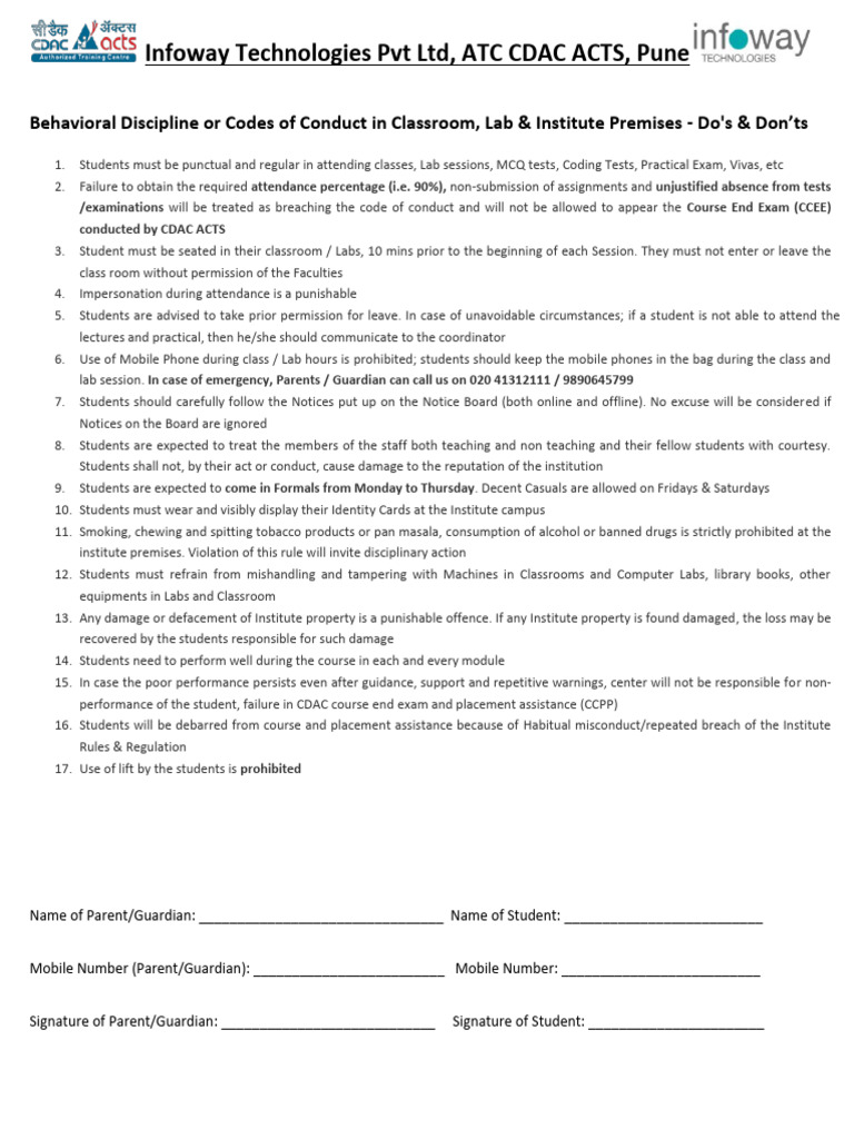 Behavioral Discipline or Codes of Conduct | PDF