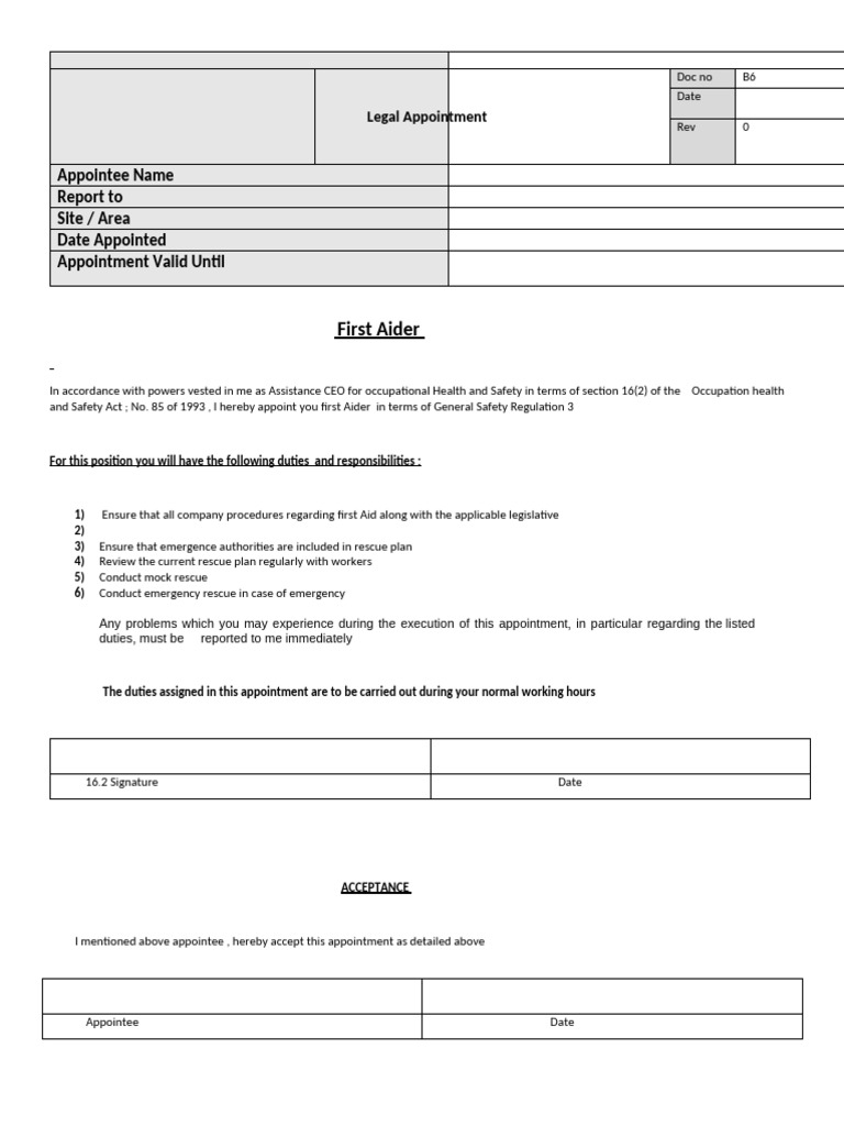 First Aid Appointment | PDF
