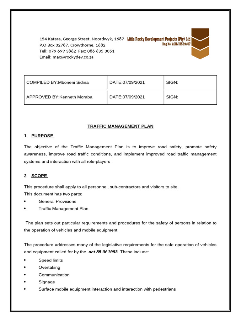 Traffic Management Plan Overview | PDF | Traffic | Speed Limit
