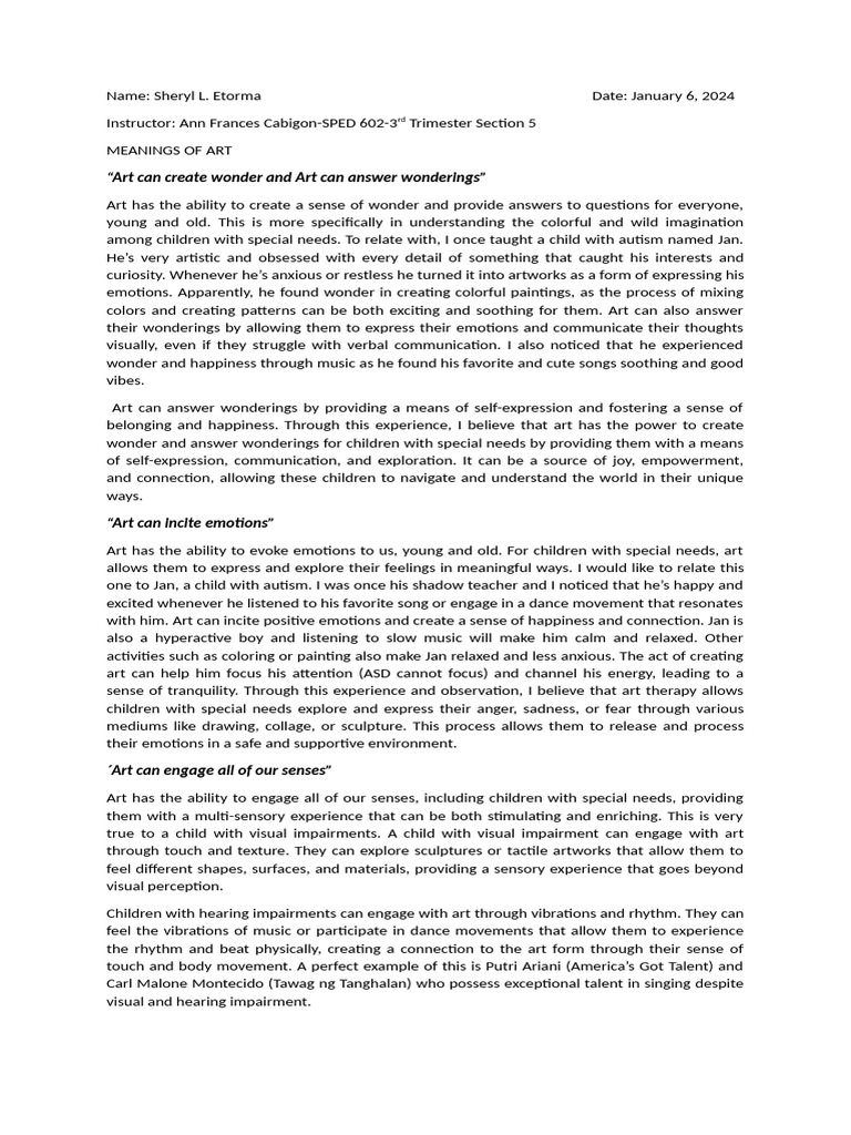 Etorma S. Meanings of Art | PDF | Senses | Somatosensory System
