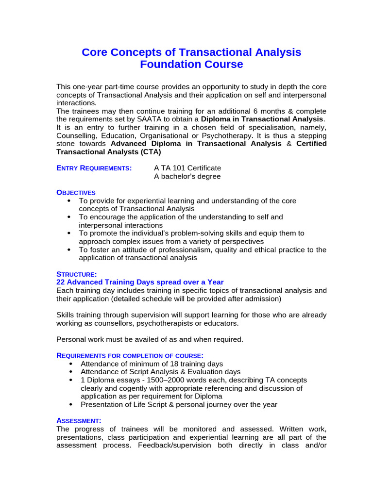 Foundation Course in Transactionall Analysis 2021 | PDF | Psychotherapy ...