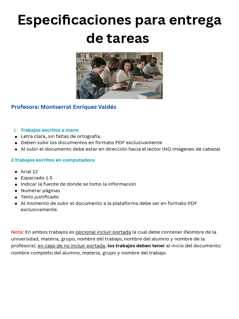 Especificaciones para entrega de tareas 2 | PDF