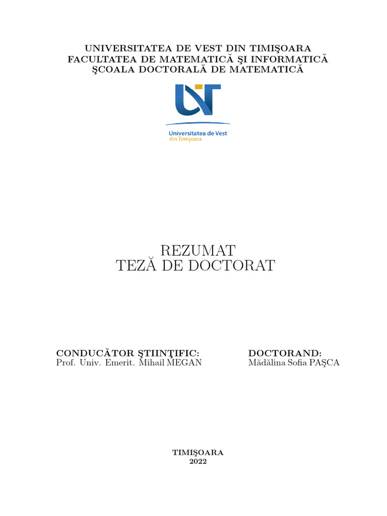 Rezumat Teza PASCA Madalina Sofia | PDF | Nonlinear System | Equations