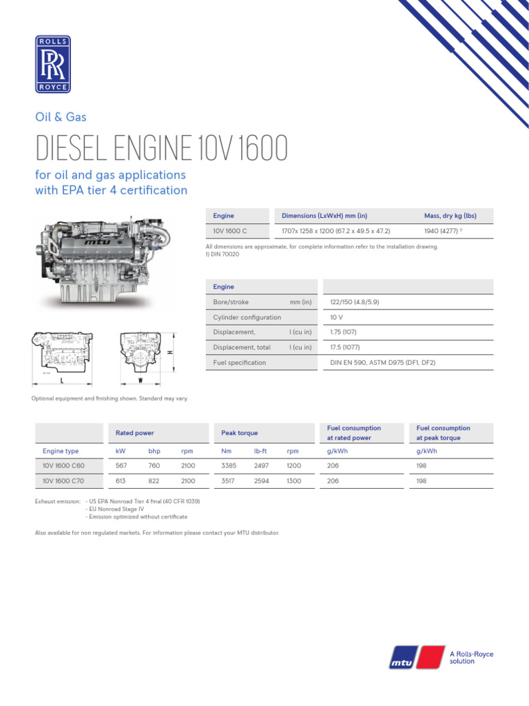10V 1600 C Diesel Engine Specs | PDF | Engines | Horsepower