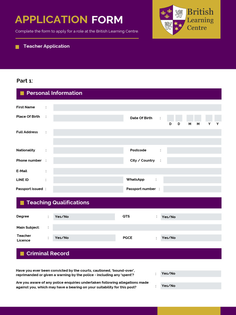 British Learning Centre Application Form | PDF | Criminal Record | Government