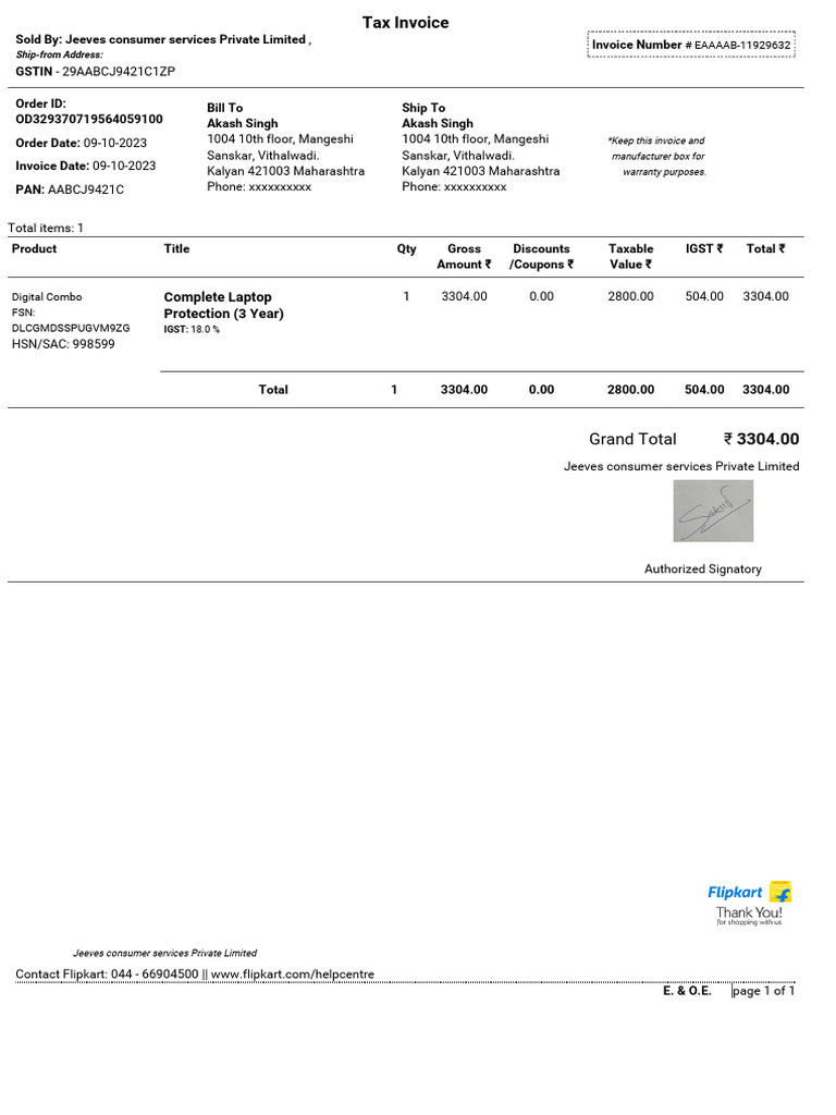 Flipkart_Invoice | PDF | Taxation | Payments