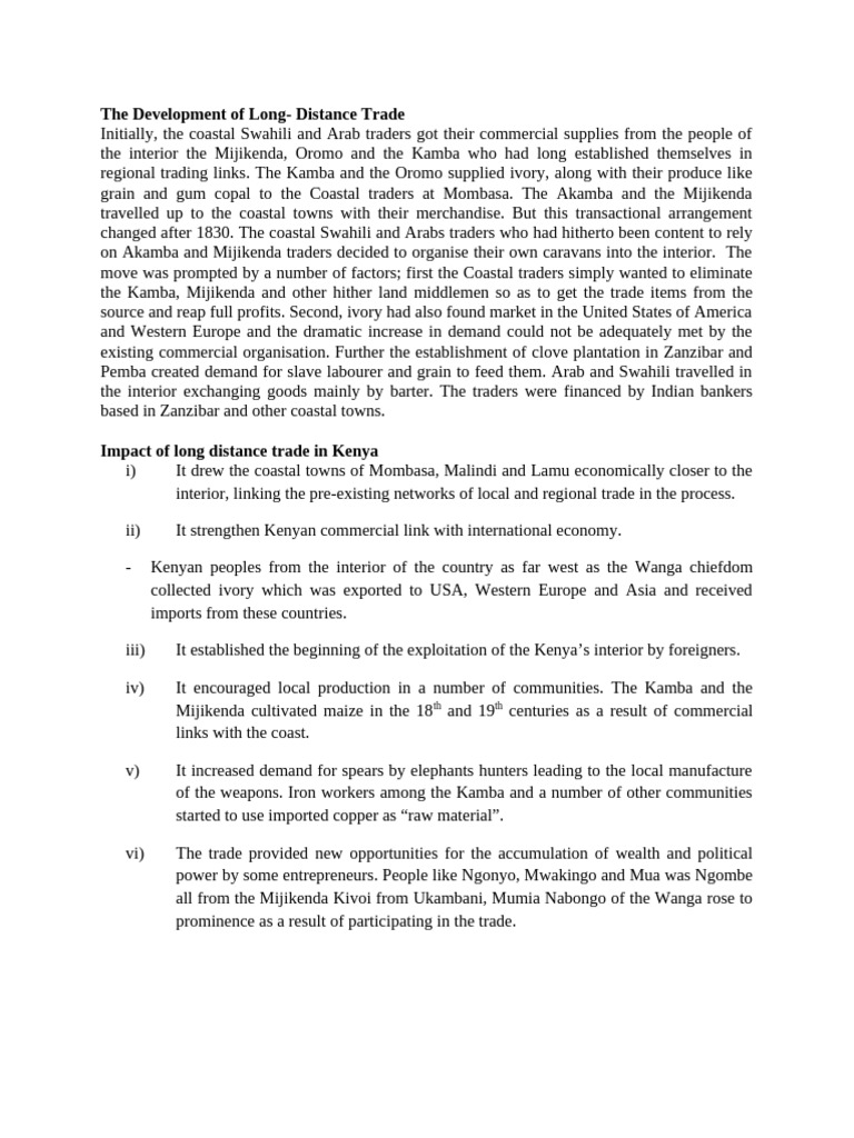 Long-Distance Trade Development in Kenya | PDF | Kenya | Economies