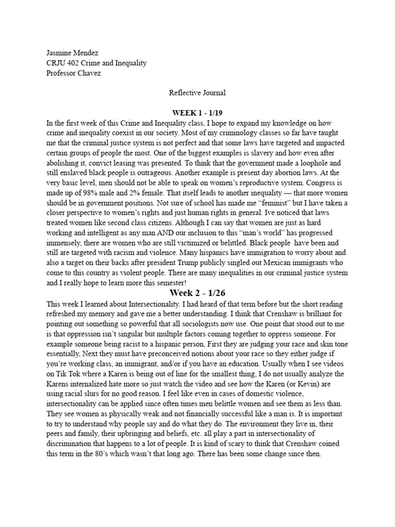 Crime and Inequality Professor Chavez Reflective Journal | PDF | Prison ...